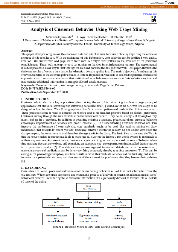 Pdf Analysis Of Customer Behavior Using Web Usage Mining