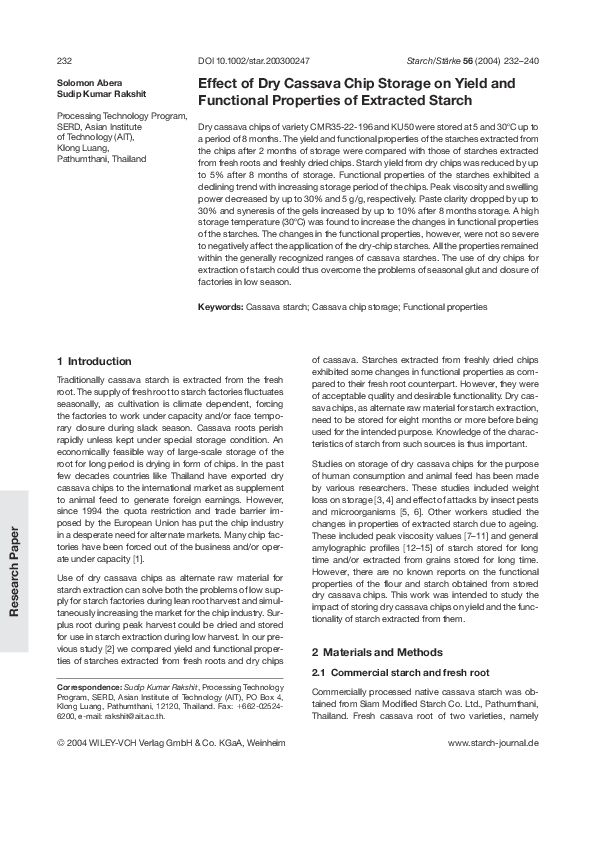 (PDF) Effect of Dry Cassava Chip Storage on Yield and Functional ...