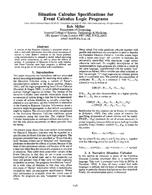 Pdf Situation Calculus Specifications For Event Calculus Logic Programs