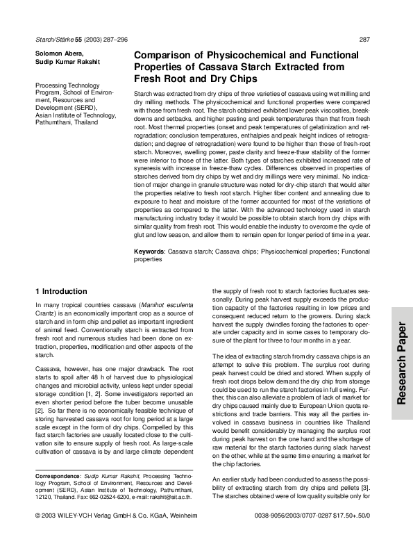 (PDF) Processing Technology Comparison of Physicochemical and Functional Properties of Cassava ...