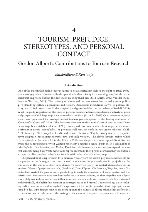 (PDF) 4 TOURISM, PREJUDICE, STEREOTYPES, AND PERSONAL CONTACT