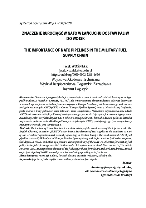 (PDF) The Importance of Nato Pipelines in the Military Fuel Supply Chain
