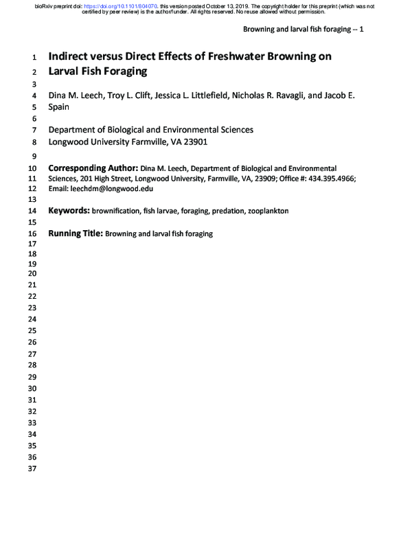 (PDF) Indirect versus Direct Effects of Freshwater Browning on Larval ...