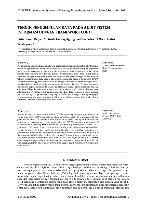 (PDF) Teknik Pengumpulan Data Pada Audit Sistem Informasi Dengan Framework Cobit