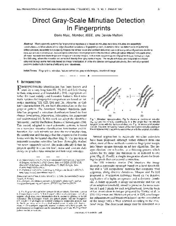 (PDF) Direct gray-scale minutiae detection in fingerprints