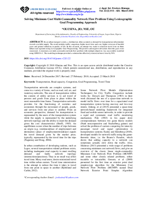 (PDF) Solving Minimum Cost Multi-Commodity Network Flow Problem Using ...