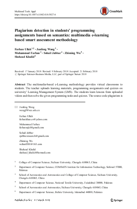 (PDF) Plagiarism detection in students’ programming assignments based on semantics: multimedia e ...
