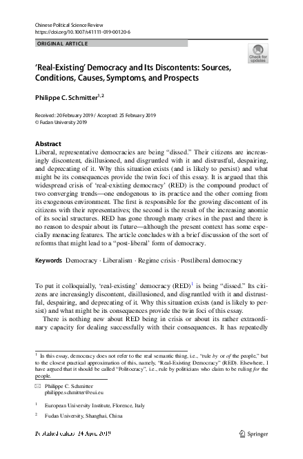 (PDF) ‘Real-Existing’ Democracy and Its Discontents: Sources ...