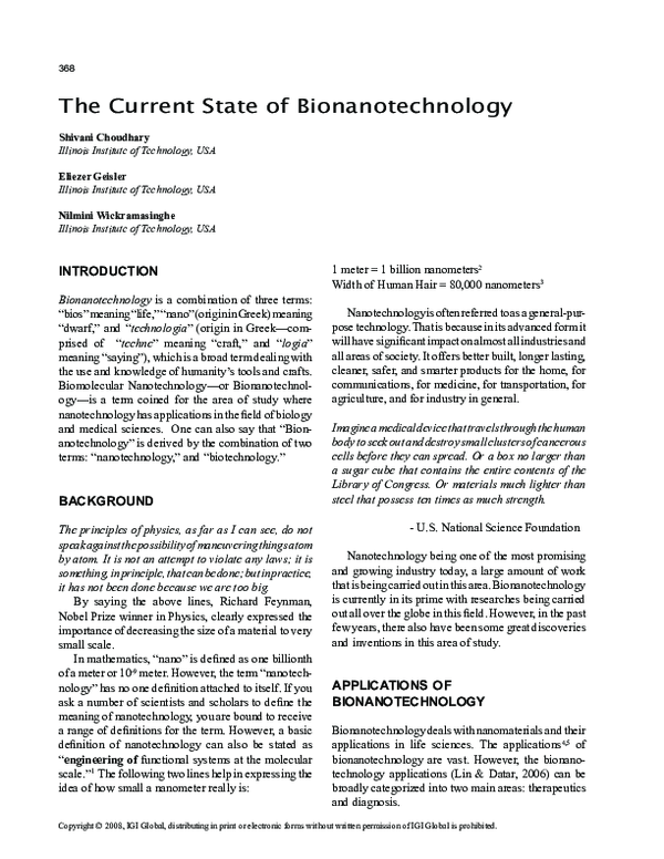 (PDF) The Current State of Bionanotechnology