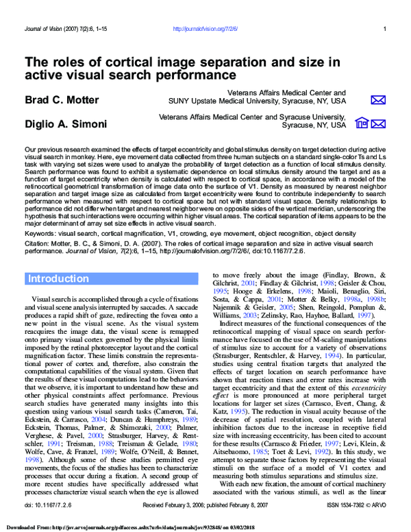 (PDF) The roles of cortical image separation and size in active visual ...