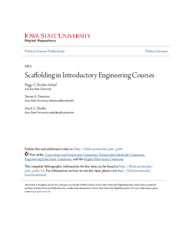(PDF) Scaffolding in Introductory Engineering Courses