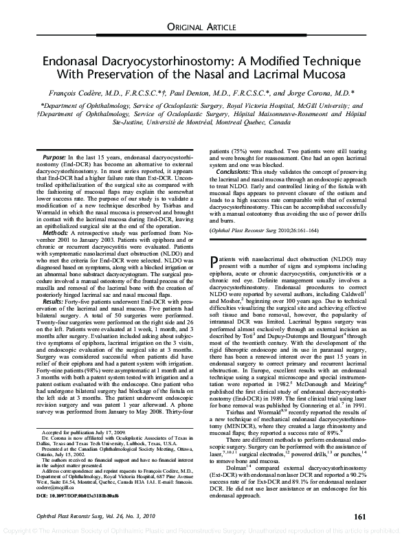 (PDF) Endonasal Dacryocystorhinostomy: A Modified Technique With ...