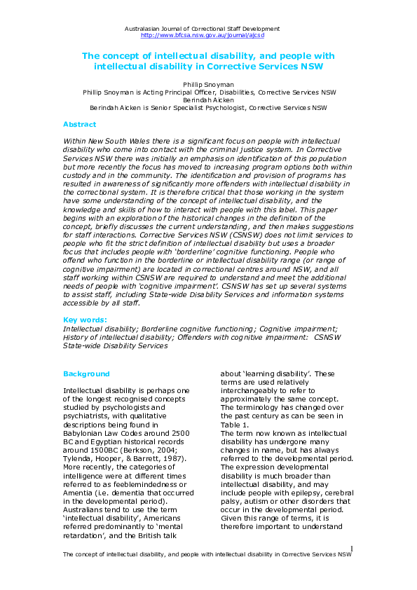 (PDF) The concept of intellectual disability, and people with ...