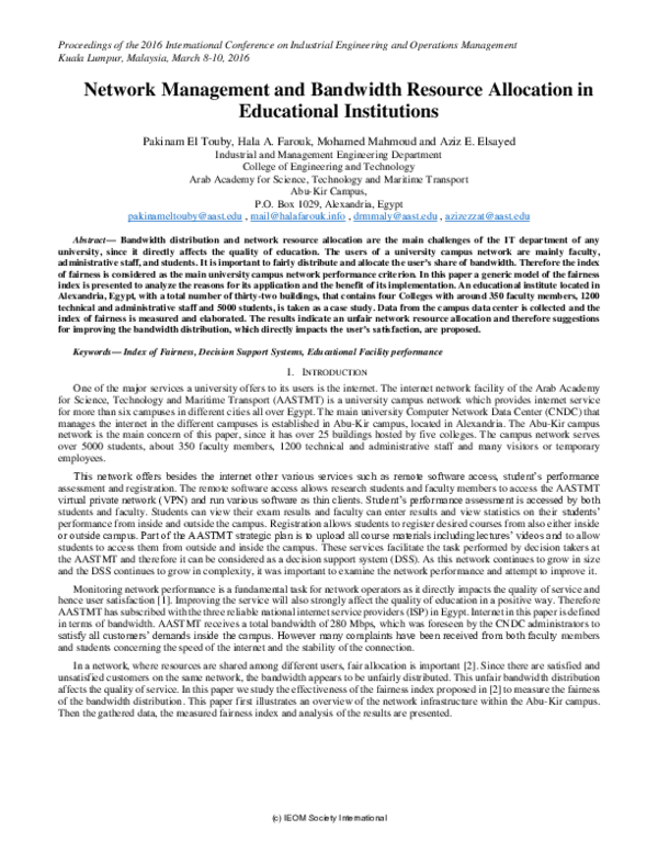 (PDF) Network Management and Bandwidth Resource Allocation in ...