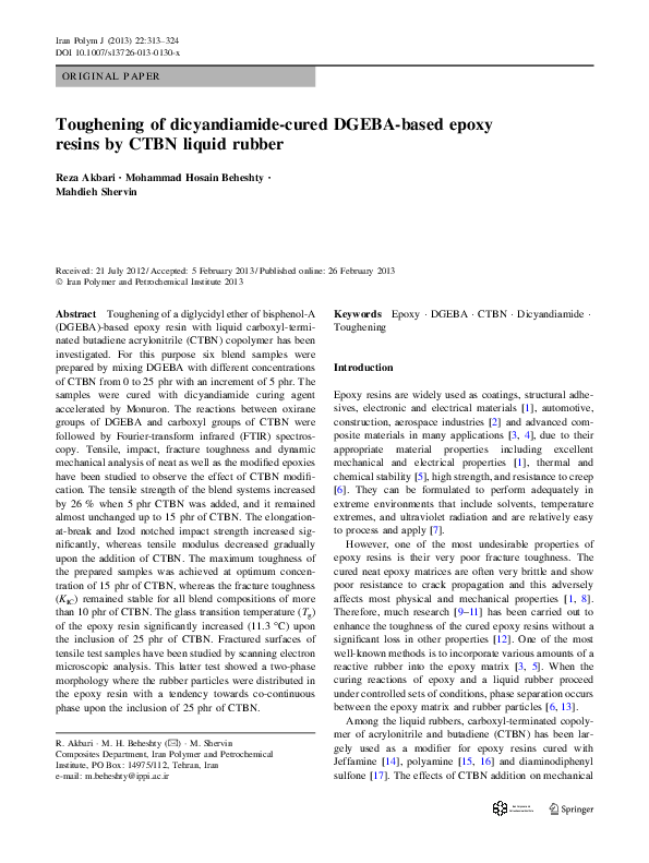 (PDF) Toughening of dicyandiamide-cured DGEBA-based epoxy resins by ...