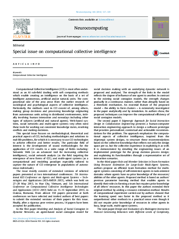 (PDF) Special issue on computational collective intelligence