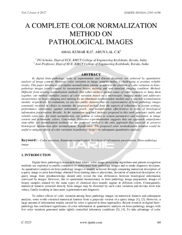 (PDF) A Complete Color Normalization Method on Pathological Images