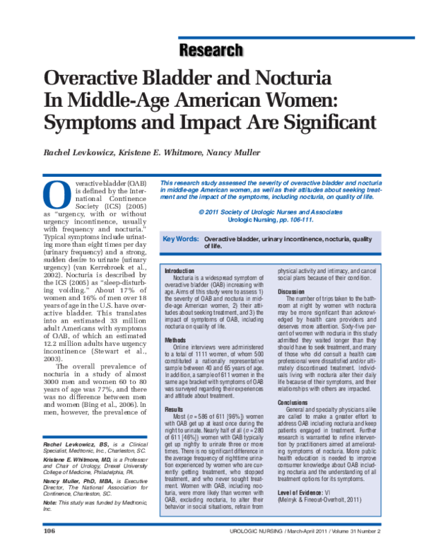 (PDF) Overactive Bladder and Nocturia in Middle-Age American Women ...