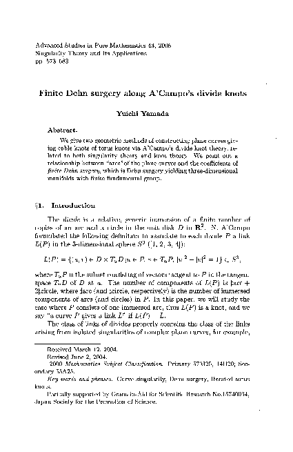 (PDF) Finite Dehn surgery along A'Campo's divide knots