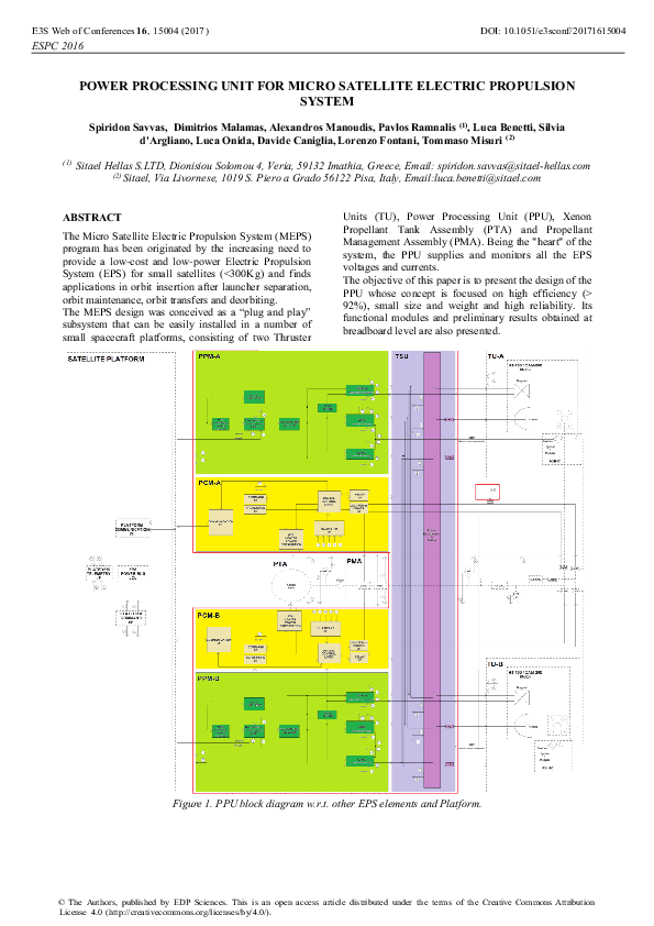 (PDF) Power Processing Unit For Micro Satellite Electric Propulsion System
