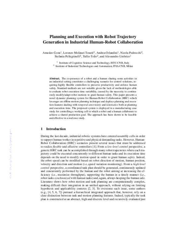 (PDF) Planning and Execution with Robot Trajectory Generation in ...