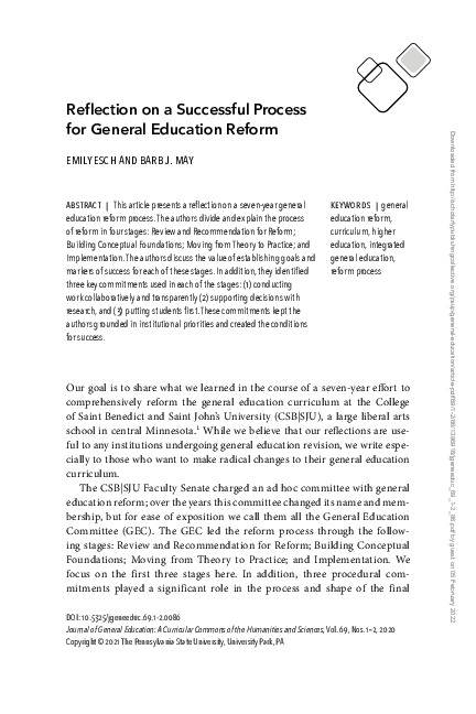 (PDF) Reflection on a Successful Process for General Education Reform ...
