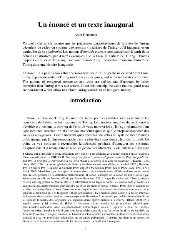 (PDF) Un 'enonc 'e et un texte inaugural