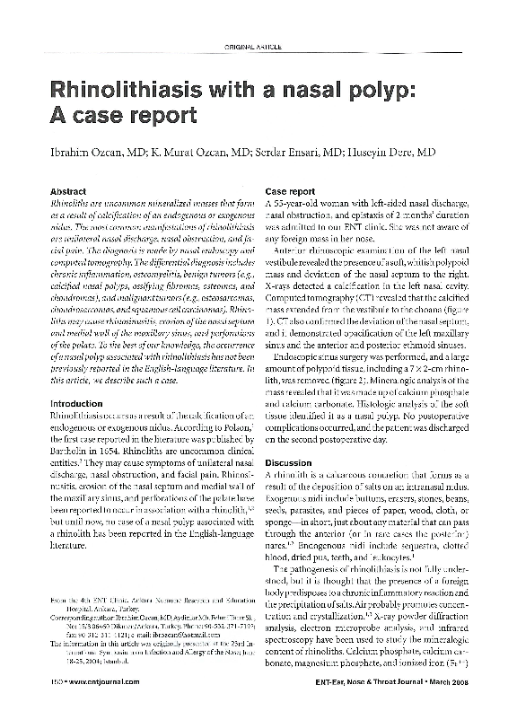 (PDF) Rhinolithiasis with a Nasal Polyp: A Case Report