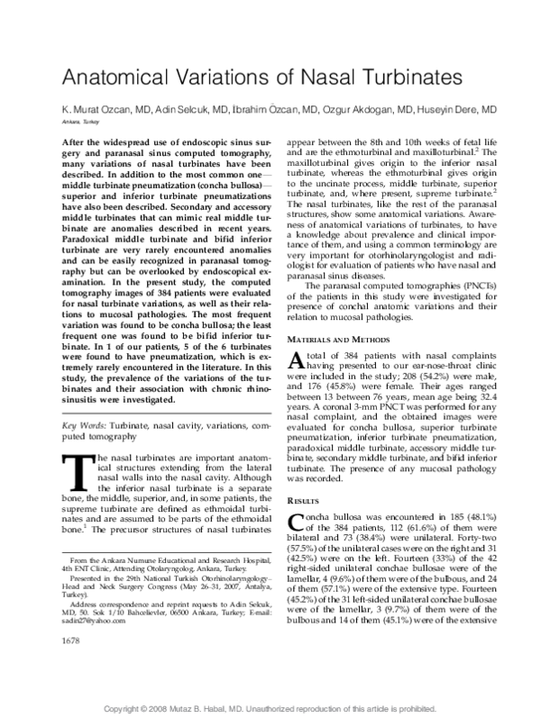 (PDF) Anatomical Variations of Nasal Turbinates | Ibrahim OZCAN ...