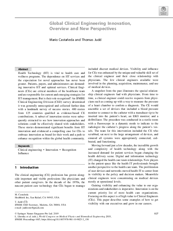 (PDF) Global Clinical Engineering Innovation, Overview and New ...