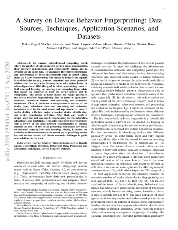 (PDF) A Survey on Device Behavior Fingerprinting: Data Sources, Techniques, Application ...