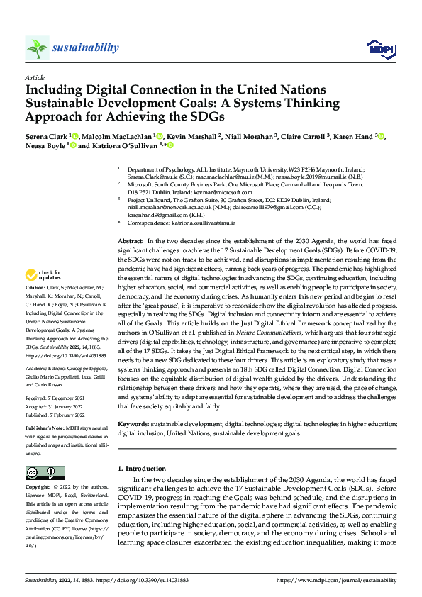 (PDF) Including Digital Connection in the United Nations Sustainable ...
