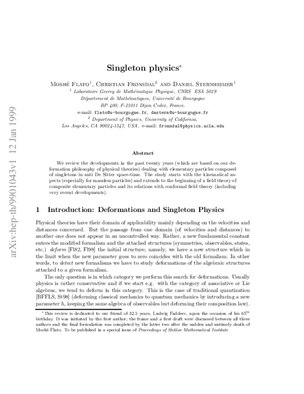 (PDF) Singleton physics