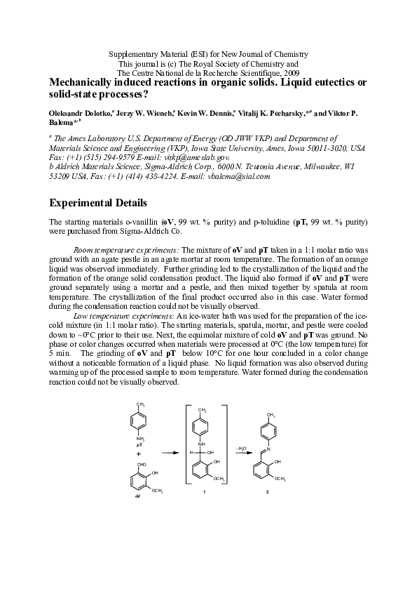 (PDF) Mechanically induced reactions in organic solids: liquid eutectics or solid-state processes?