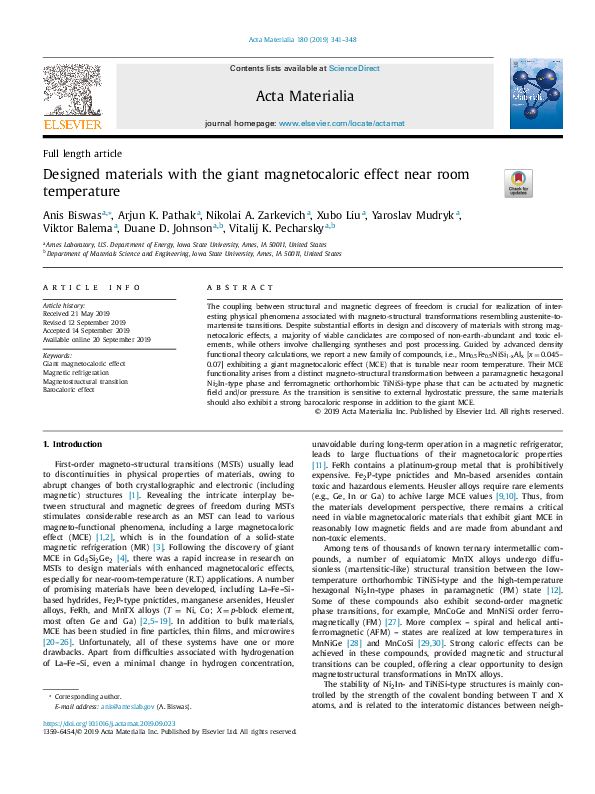 (PDF) Designed materials with the giant magnetocaloric effect near room ...