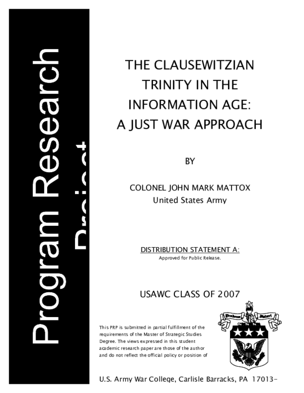 (PDF) The Clausewitzian Trinity in the Information Age: A Just War Approach