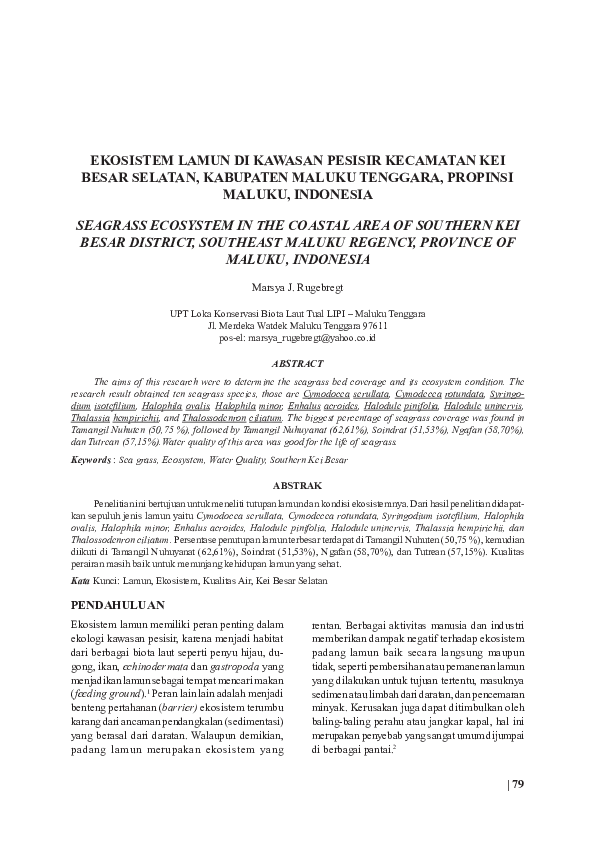 (PDF) Seagrass Ecosystem in the Coastal Area of Southern Kei Besar ...