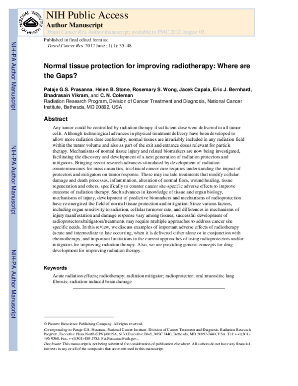(PDF) Normal tissue protection for improving radiotherapy: Where are ...
