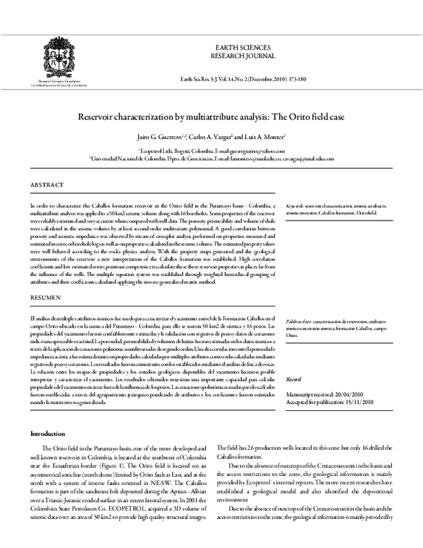 (PDF) Reservoir characterization by multiattribute analysis: The Orito field case