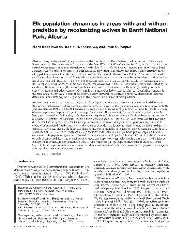 Pdf Elk Population Dynamics In Areas With And Without Predation By Recolonizing Wolves In