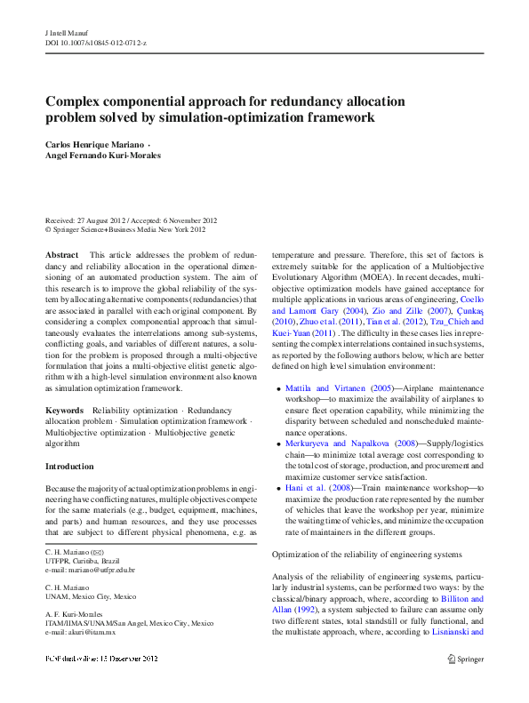 (PDF) Complex componential approach for redundancy allocation problem solved by simulation ...