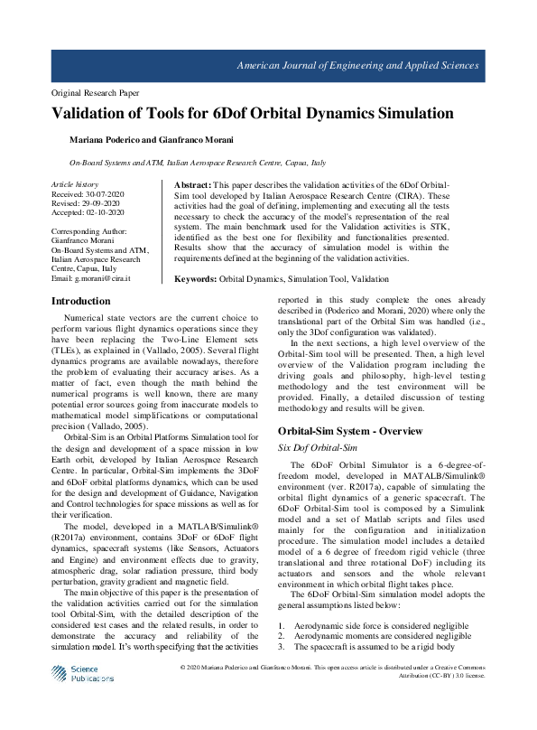 (PDF) Validation of Tools for 6Dof Orbital Dynamics Simulation