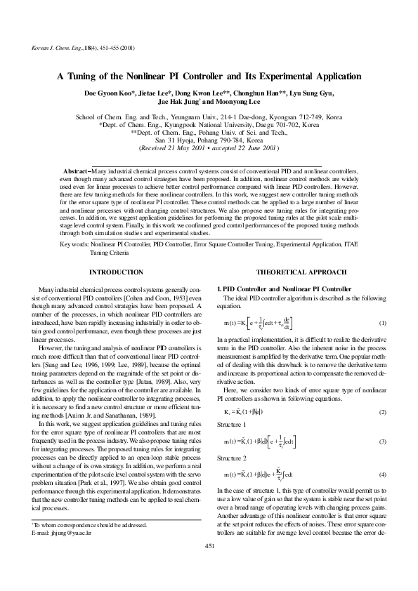 (PDF) A tuning of the nonlinear PI controller and its experimental application