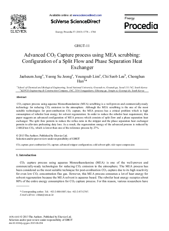 (PDF) Advanced CO2 Capture Process Using MEA Scrubbing: Configuration ...