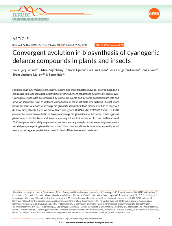 (PDF) Convergent evolution in biosynthesis of cyanogenic defence ...