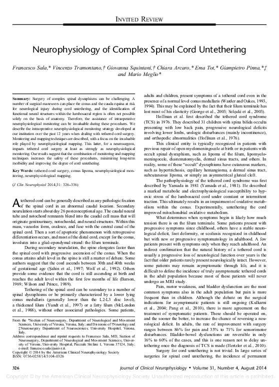 (PDF) Neurophysiology of complex spinal cord untethering