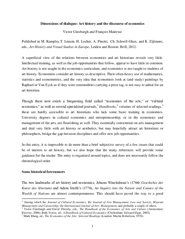 (PDF) Dimensions of Dialogue: Art History and the Discourse of Economics