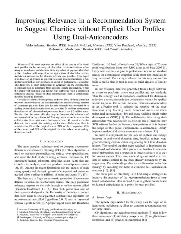 (PDF) Improving Relevance in a Recommendation System to Suggest Charities without Explicit User ...