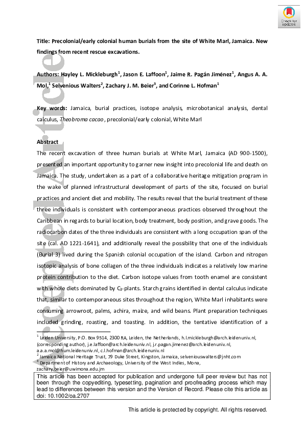 (PDF) Precolonial/early colonial human burials from the site of White ...