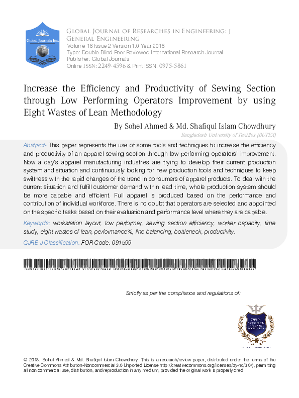 (PDF) Increase the Efficiency and Productivity of Sewing Section ...